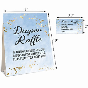 Blue Baby Shower Games for Boy - Diaper Raffle Game (Sign with 30 Raffle Tickets) Blue