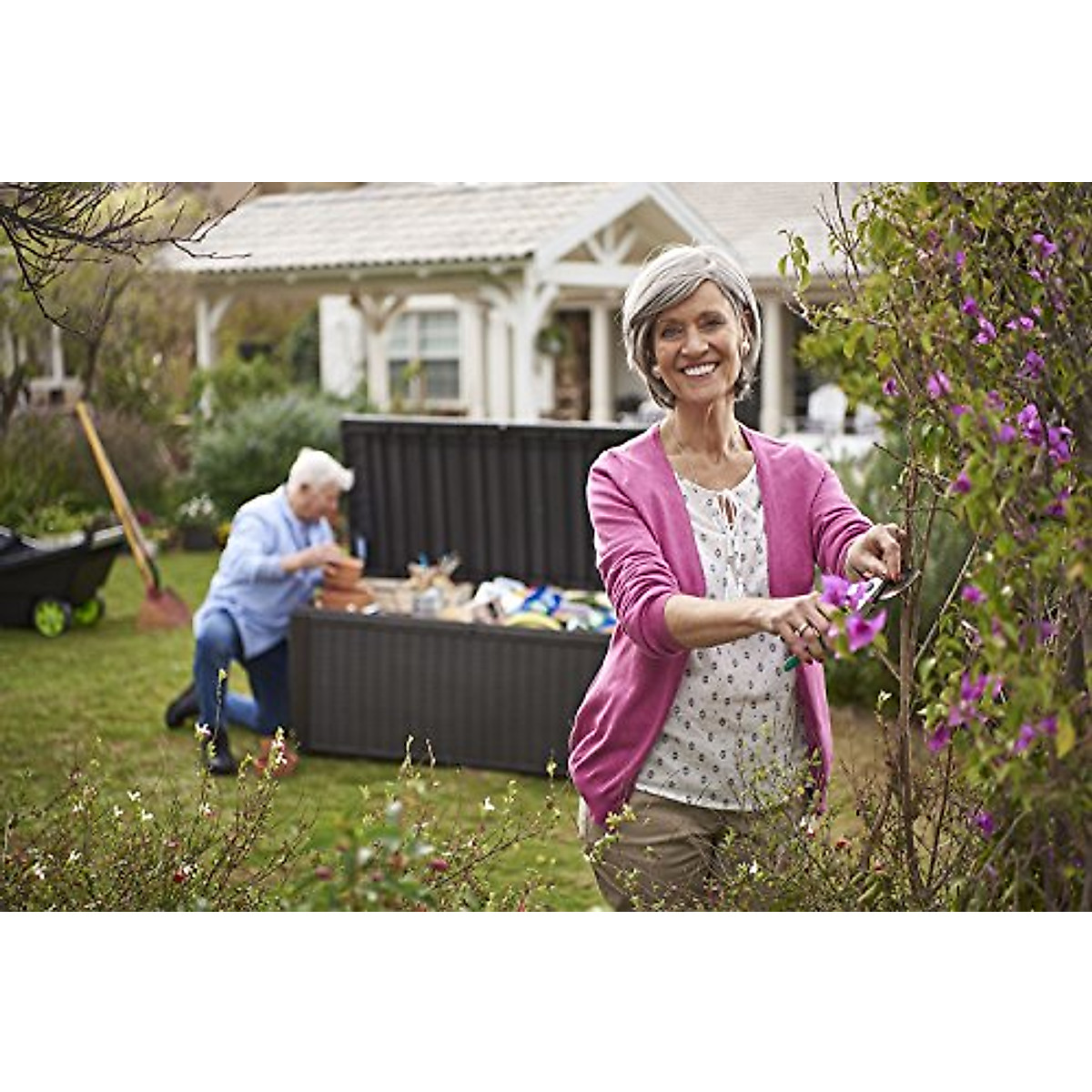 Keter Sumatra 135 gallon Outdoor Storage Rattan Deck Box, Brown