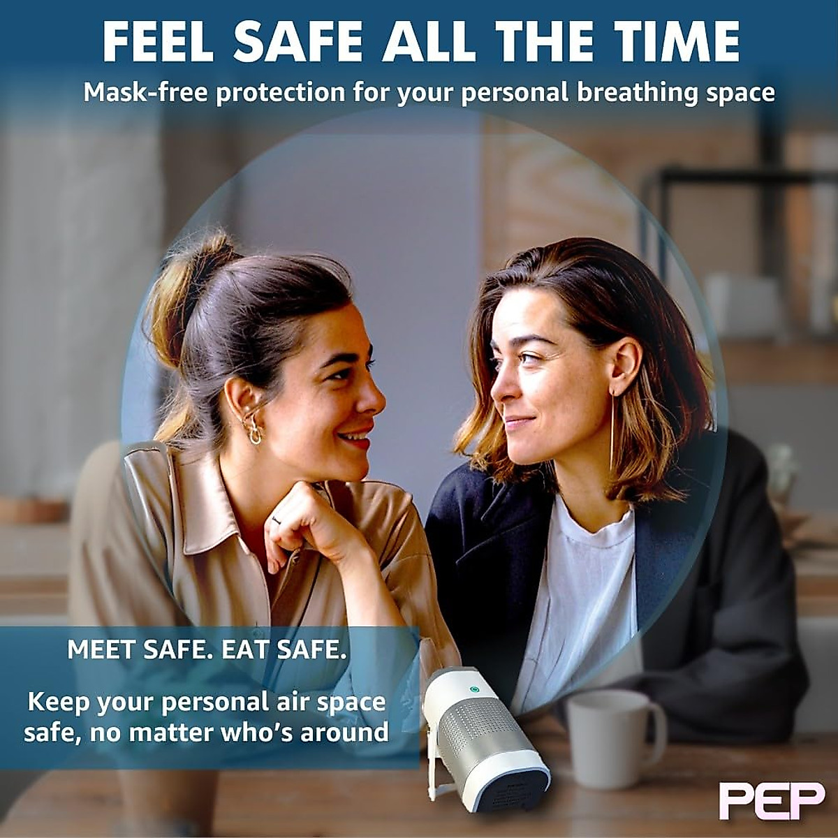 PEP UV Personal Air Purifier – Portable UVC Purifier for Personal Breath Disinfection – Mask-Free Protection for Work, Travel, or Socializing – Game-Changing Technology for Immediate, Safe Breathing
