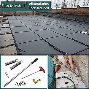 Black Winter Pool Cover Mesh Tarp, Rectangular In Ground Pool Cover for Outdoor Nursery Garden Deck Patio, Kids Pets Safety Pool Leaf Cover 10 13 16 19 20 23 26 30 FT Long ( Size : 4x7m/13x23ft )
