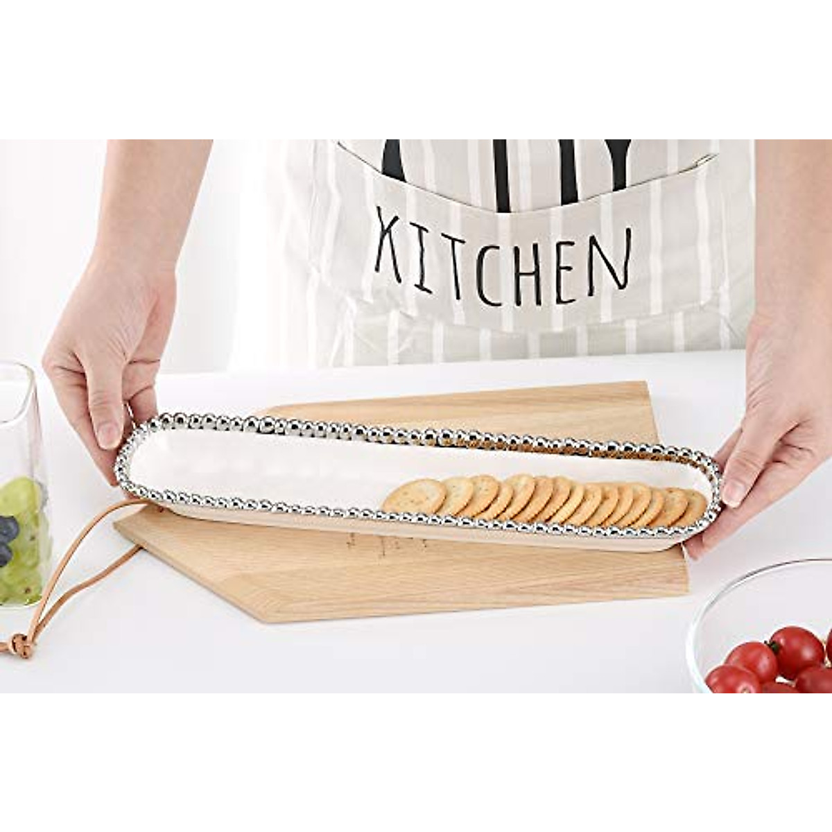 Pampa Bay Porcelain Cracker Cheese and Charcuterie Tray (White and Silver)