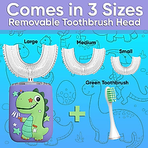 BubblezKidz – Kids Electric Toothbrush – U Shaped Dinosaur Cartoon – Ultra Sonic 6 brush Cleaning Modes w/ Smart Timer – Ages 2-18 Years Old – IPX7 Waterproof, Rechargeable, With Stickers (Dinosaur)