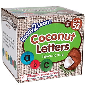 READY 2 LEARN Coconut Letters - Lowercase - Set of 52 - Natural, Hand Made Counters for Kids - Use for Crafts and Spelling Activities
