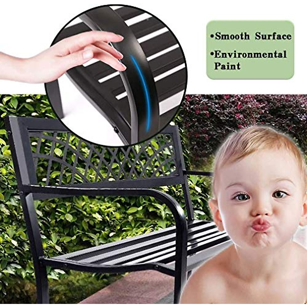 Garden Bench Patio Bench Metal Bench, Outdoor Porch Bench with Armrests Black Park Bench Cast Iron Sturdy Steel Frame Furniture Chair for Park Yard Front Porch Path Lawn Work Entryway, 400lbs