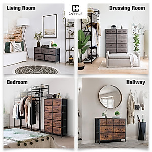 CAPHAUS Set of 2 Drawer Storage Tower w/ 2 Fabric Bins, Nightstand w/ 2 Drawers, Sorting Unit, Chest of Drawers, Organizer w/ P2 Board Top & Fabric Bins, Organizer Unit for Multi-purpose, Grey Oak