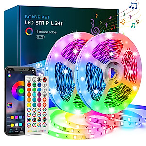Bonve Pet 100ft Led Lights for Bedroom,Music Sync Color Changing LED Lights with Remote and App Control 5050 RGB LED Strip Lights, LED Lights for Room Home Party Christmas Decoration(2 Rolls of 50ft)