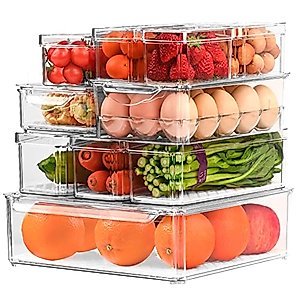 12-pack Stackable Fridge Organizer with 5 liners, Refrigerator Organizer Bins with Lids, Plastic Fridge Organizers and Storage Clear Pantry Organization and Storage Containers for Fruits, Vegetable