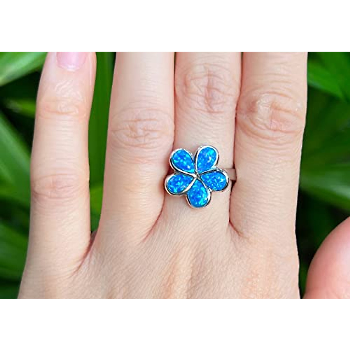Aloha Jewelry Company Sterling Silver Opal Plumeria Flower Wedding Band Promise Ring (8)