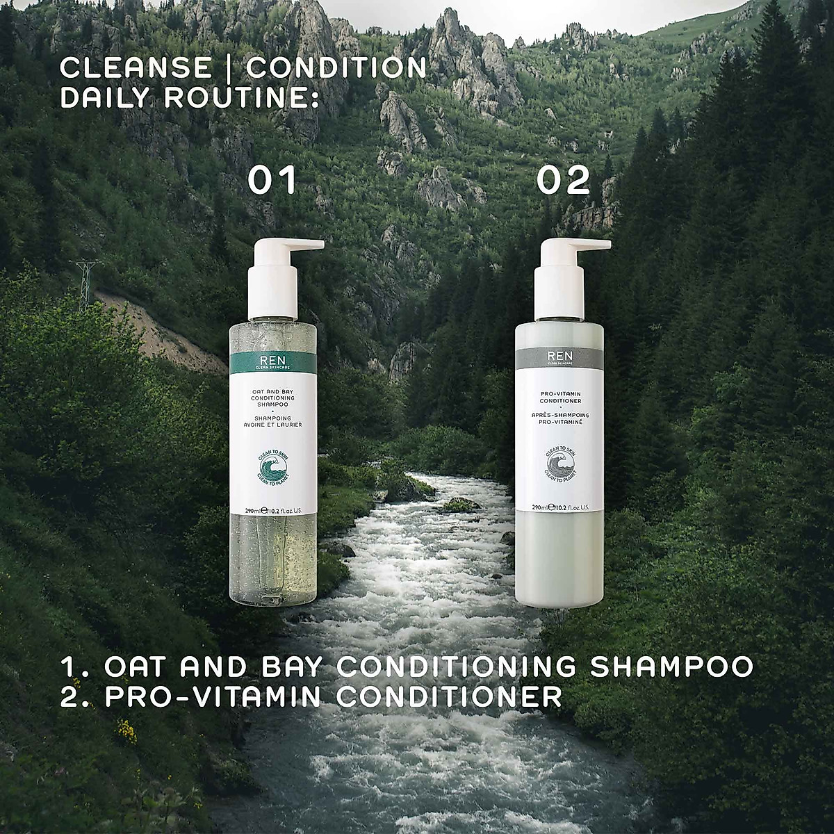 REN Clean Skincare Oat and Bay Conditioning Shampoo, Moisturizing, Sulfate-Free Shampoo for All Hair Types, 10.2 Fl Oz