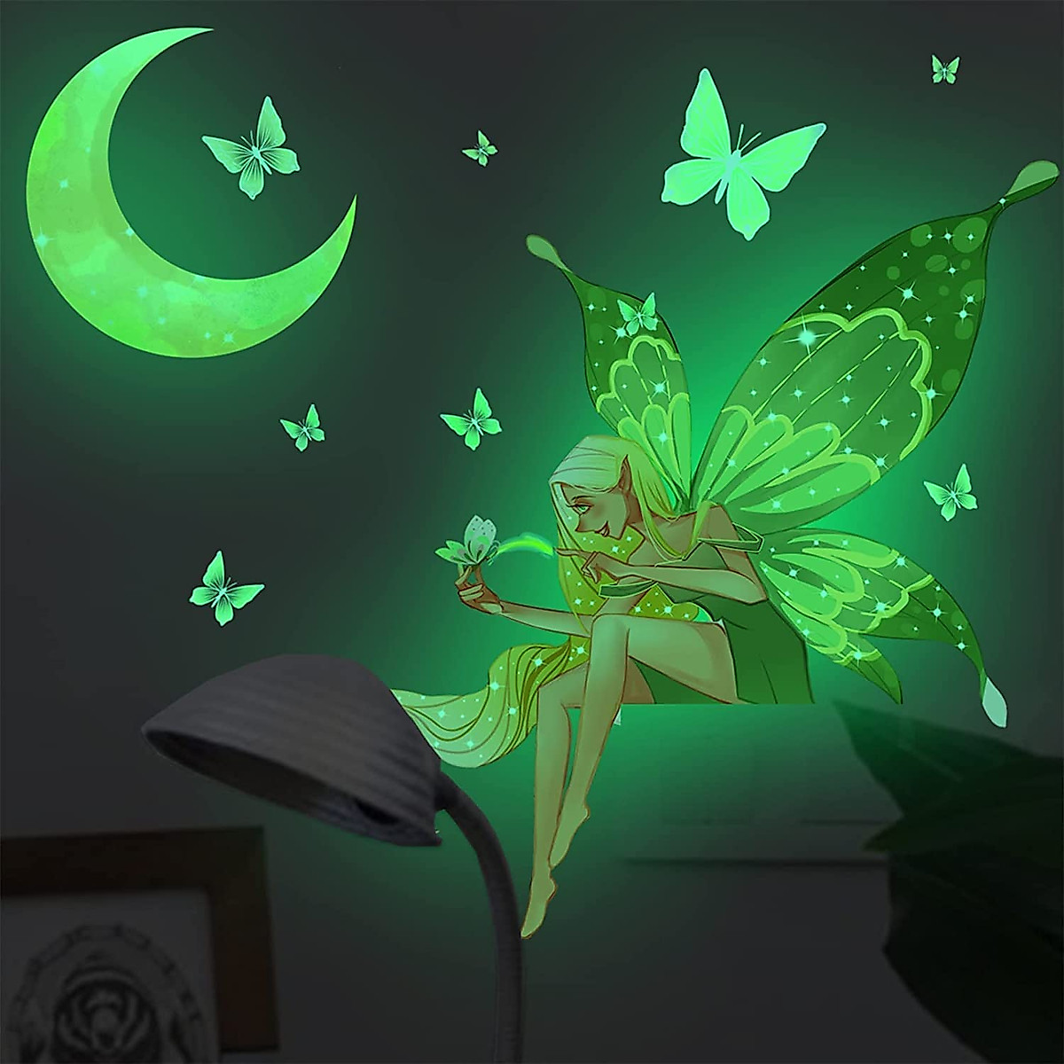 Glow in The Dark Fairy Butterfly Wall Stickers, Fairy Princess Wall Decal, Girls Kids Luminous Cartoon Decor for Room Bedroom Nursery Living Room Classroom, Kids Gift.