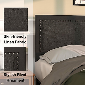 VECELO Queen Size Bed Frame with Linen Fabric Headboard and Footboard, Heavy-Duty Platform with Strong Steel Slats, No Box Spring Needed, Easy Assembly, Black