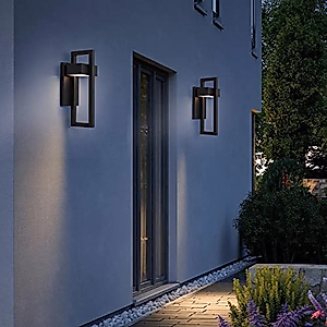 Krychiler 2 Set Modern Outdoor Wall Sconce, Indoor Integrated LED Wall Lamp Waterproof Porch Light Exterior LED Wall Mounted Light Black for Living Room Bedside Garden Garage Lighting