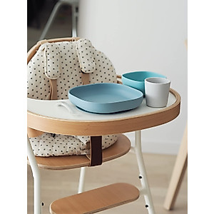 BEABA Silicone 4 Piece Baby Feeding Set, Suction Plates for Baby, Includes Plate, Bowl, Cup, 2nd Stage Silicone Spoon, High Grade Food Safe Silicone, Rain