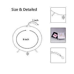 925 Sterling Silver Ankle Bracelets Moon Star Sun Universe/Flower/Sunflower/Heart/Sideway Cross/Sea Turtle Starfish Adjustable Anklet Jewelry Foot Chain for Women 9+4inch