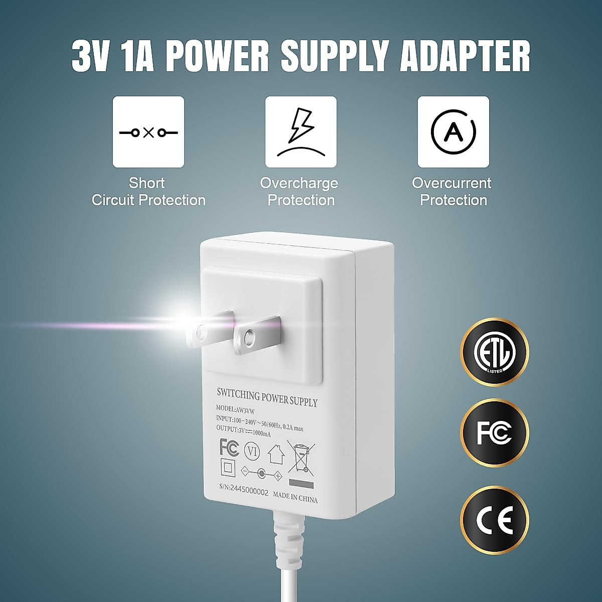 Lenink AC Power Supply Adapter for AA Battery, Replace 2 AA Battery for Led Lights, Decorations (White, 1.8m/5.9ft)
