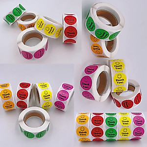 2500 Pcs Smile Face Thank You Stickers, 1" Happy Face Lables Thank You Label Stickers Waterproof Happy Smiley Faces Stickers for Envelope Seals, Small Business, Birthday, Gifts, Packaging Bags, Box