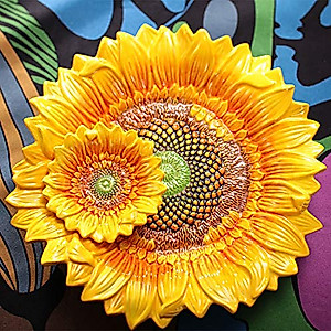 FORLONG Ceramic Chip & Dip Platter, Double Layer Handpainted Yellow Sunflower Design -11.4 inches