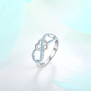 STARCHENIE Infinity Heart Ring for Women 925 Sterling Silver Aquamarine Promise Ring Size 7