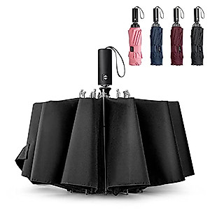 G4Free Large Umbrella 54 Inch Windproof Travel Umbrellas for Rain, Small folding Compact Reverse Umbrella with 10 Ribs Automatic Open Close (Black)