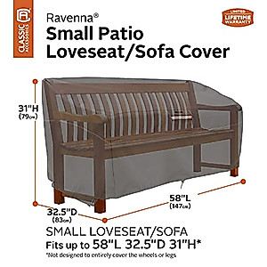Classic Accessories Ravenna Water-Resistant 58 Inch Patio Sofa/Loveseat Cover,Small-Taupe, Patio Furniture Covers