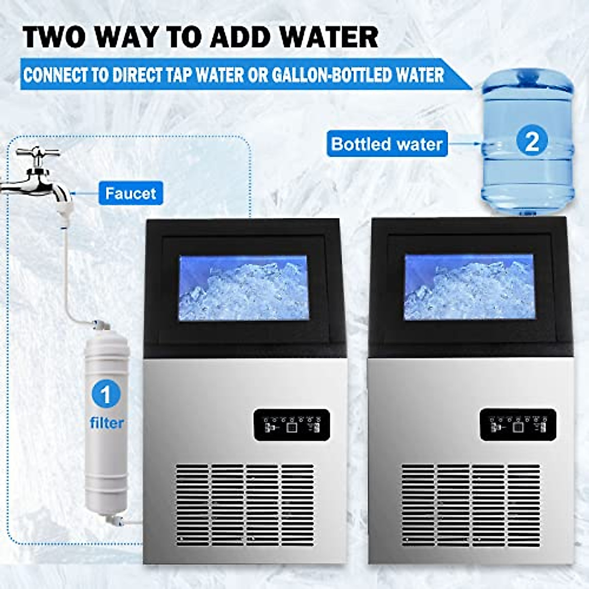 Topdeep Commercial Ice Maker Machine 132LBS/24H with 33LBS Storage Capacity, Stainless Steel Freestanding Ice Machine Automatic Operation- Ideal for Home, Restaurants, Bars Ice Making