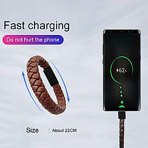 ZTGD Charging Bracelet, Portable Faux Leather Woven Mini Type-C Micro USB Charging Bracelet Data Cable Black Black Type C