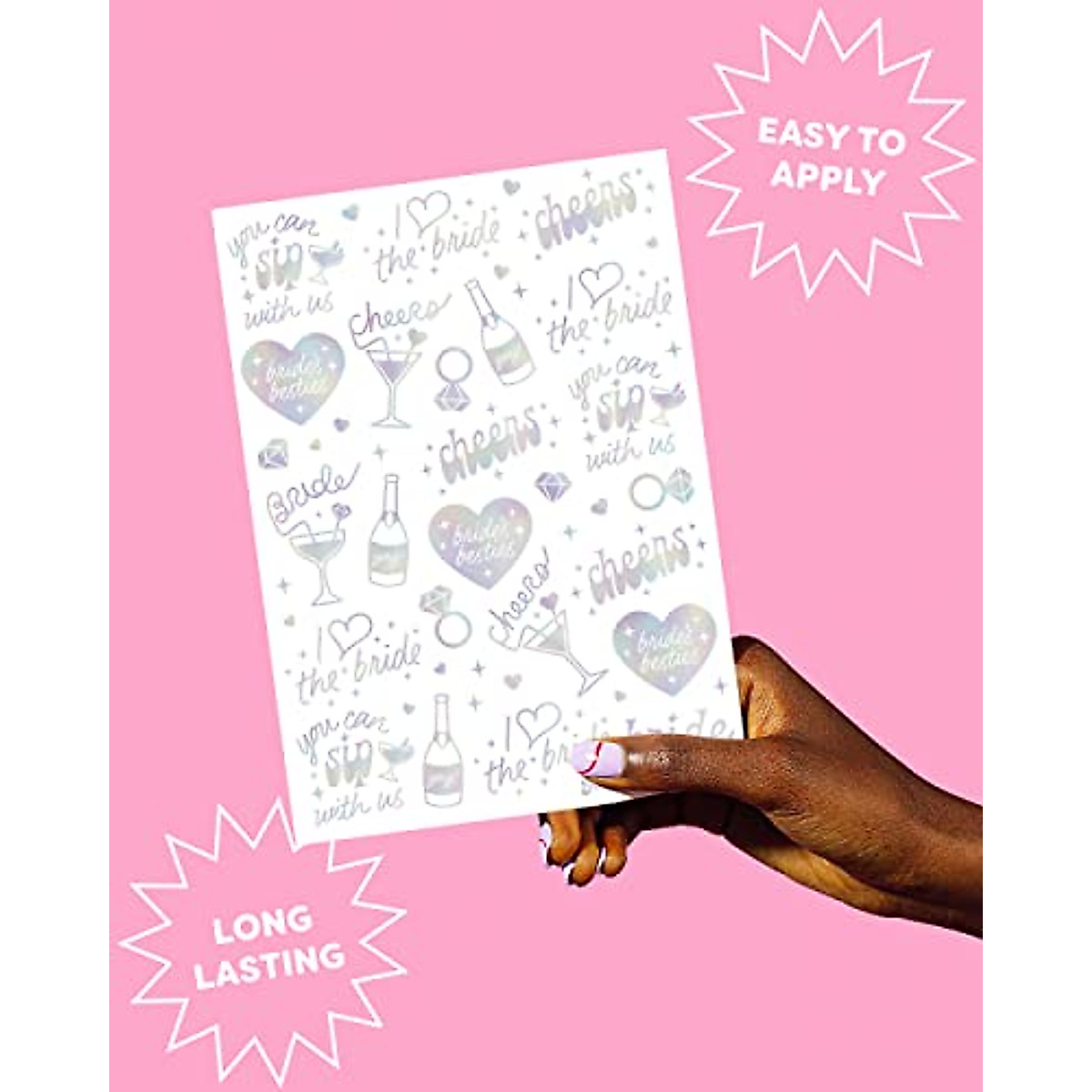 xo, Fetti Cheers Bachelorette Temporary Tattoos - 40 Iridescent Styles | Bachelorette Party Decoration, Bridesmaid Favor + Bride To Be