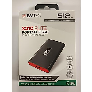 Emtec 512GB X210 Elite SATA III Portable Solid State Drive (SSD) with NAND Technology ECSSD512GX210