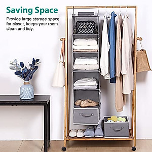 ropesmart 6-Shelf Hanging Closet Organizer Storage with 2 Drawers & Side Pocket, Two 3-Shelf Separable Hanging Storage Shelves for Closet & RV, Dorm Room and Baby Nursery Closet Organization