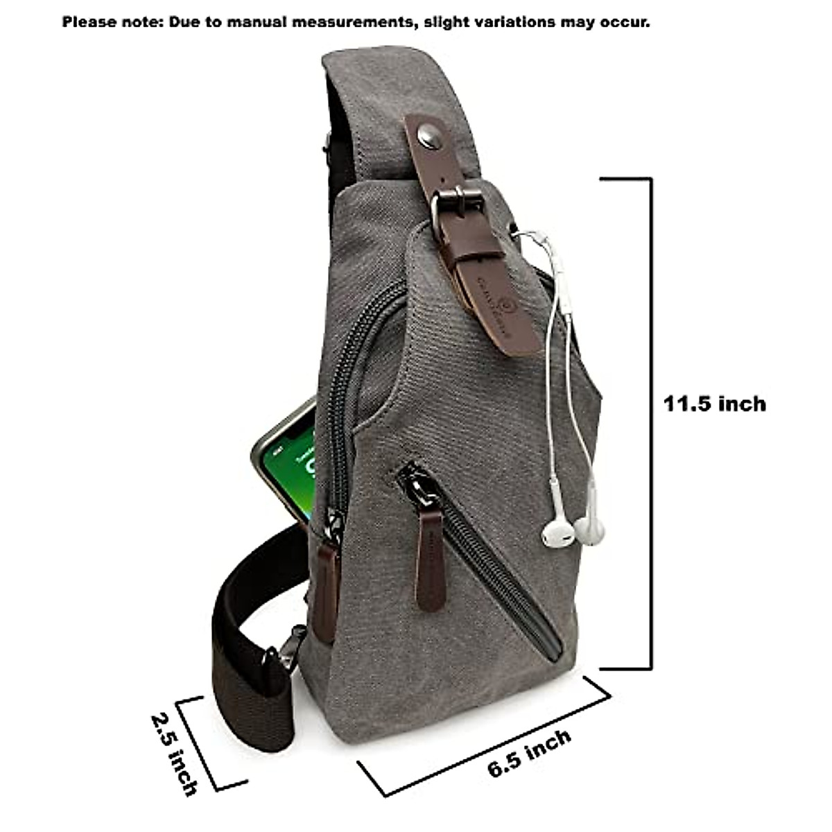 CONVIDENT Unisex Canvas Sling Bag - Small Crossbody Bag Backpack Shoulder Casual Daypack for Men/Women (Gray)
