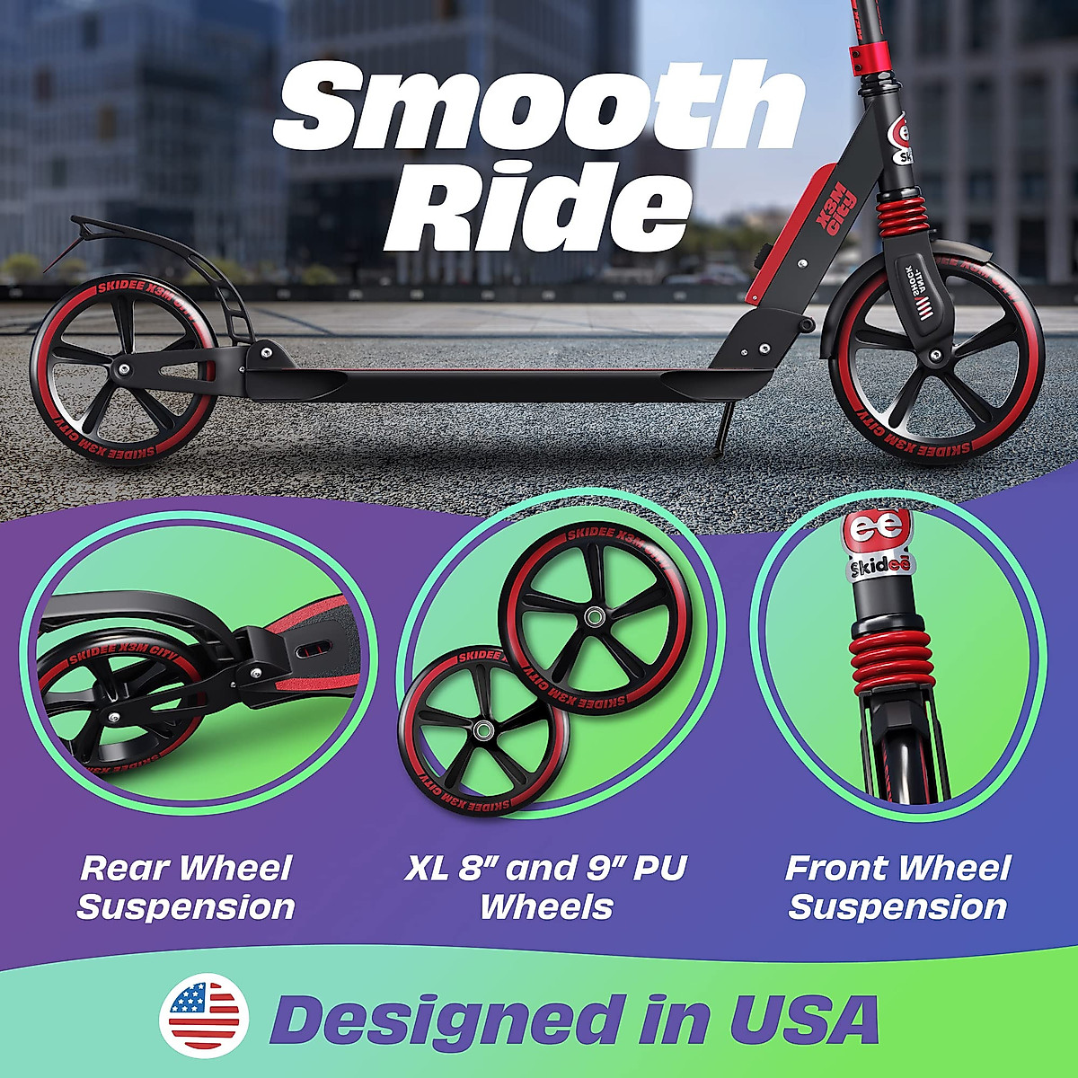 Scooter for Kids Ages 6-12 - Scooters for Teens 12 Years and Up - Adult Scooter with Anti-Shock Suspension - Scooter for Kids 8 Years and Up with 4 Adjustment Levels Handlebar Up to 41 Inches High