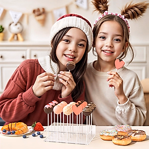 2 Pack Cake Pop Stand with Sticks Kit, Acrylic Lollipop Hold Stand, Clear Cake Pop Display Holder, 15 Holes Candy Pop Holder with 100 Pcs Sticks, 100 Pcs Clear Wrappers, 100 Pcs Gold Twist Ties