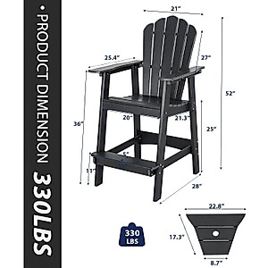 eclife Tall Adirondack Chairs Set of 2, HDPE Adirondack Barstools with Connecting Tray, Outdoor Double Balcony Chairs, Weather Resistant for Patio, Poolside, Backyard, Black