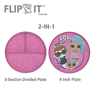 Zak Designs LOL Surprise 2pc Double-Sided with Standard and 3-Section Divided 2-in-1 PP Flip-It Plate,Non BPA Material is Durable and Perfect for Kids, 9 inches