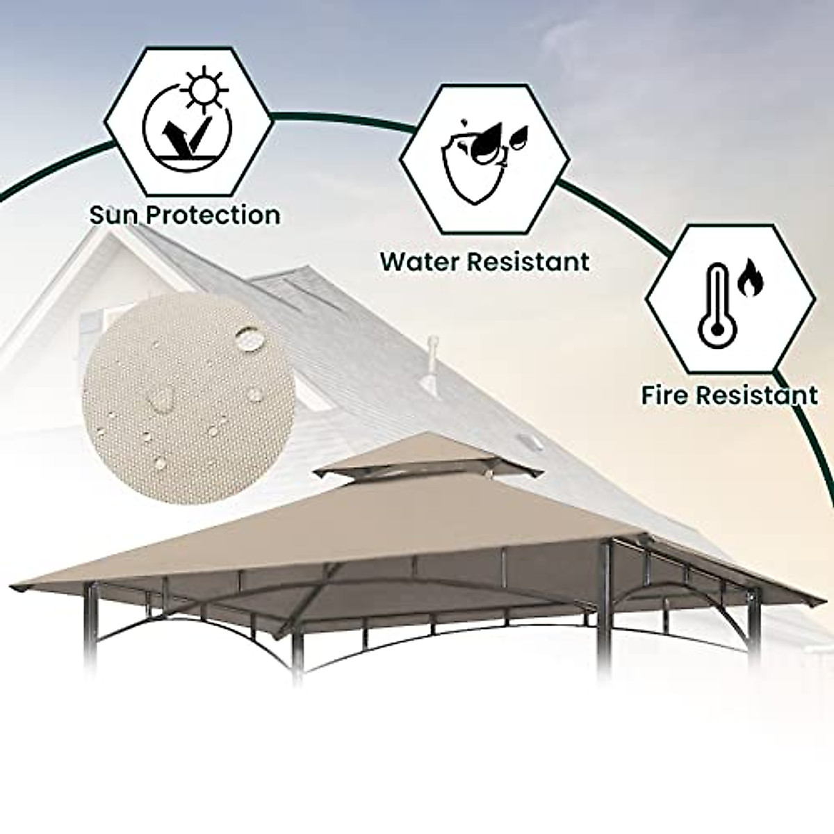 Warmally Grill Gazebo Replacement Canopy Roof, 5' x 8' Outdoor BBQ Gazebo Canopy Top Cover, Double Tired Grill Canopy Tent Cover with Durable Polyester Fabric, Fit for Model L-GG001PST-F, Khaki