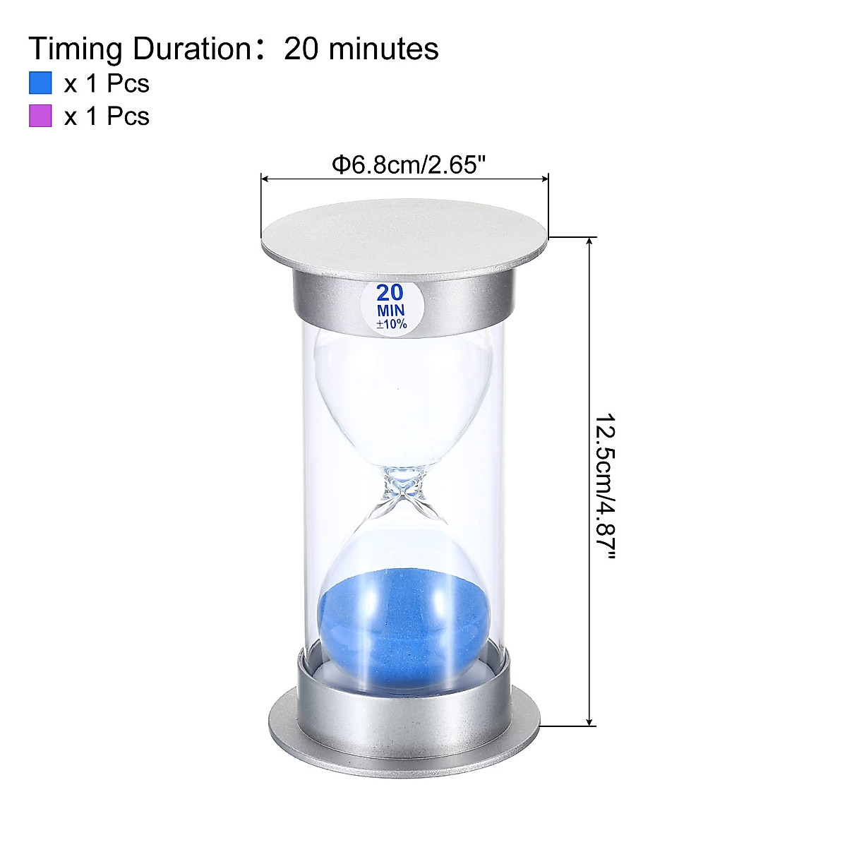 PATIKIL 20 Minute Sand Timer, Sandy Clock with Plastic Cover Count Down Sand Glass for Games, Kitchen, Party Favors DIY Decoration, Blue, Purple Sands