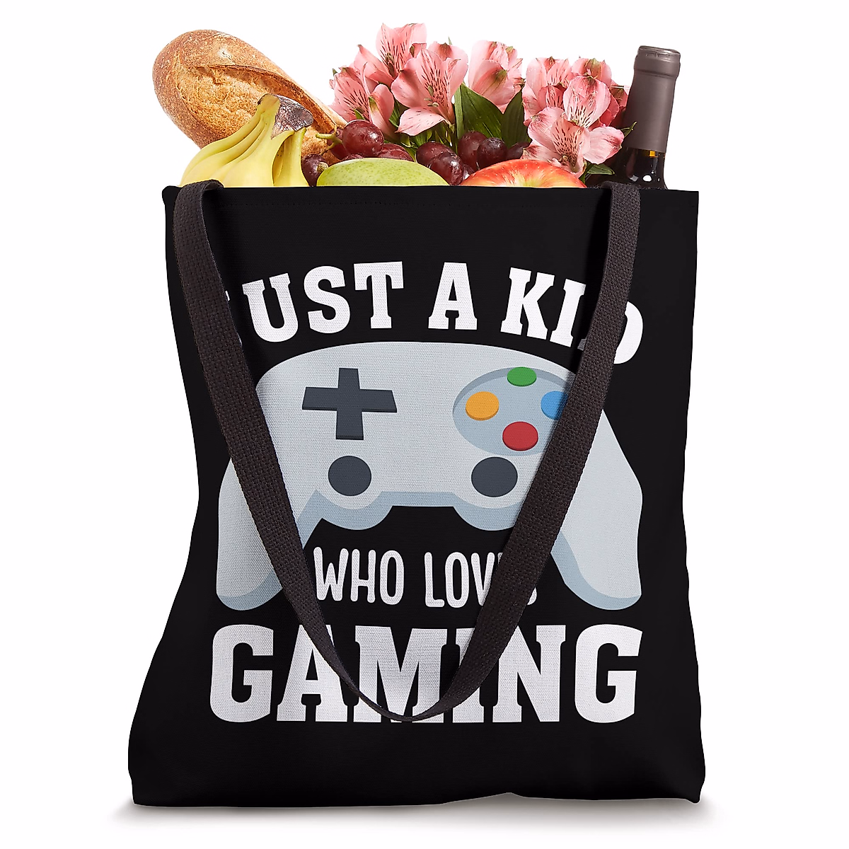 JUST A KID WHO LOVES GAMING Funny Video Game Player Graphic Tote Bag