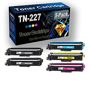 Kolasels 5-Pack (2BK+C+Y+M) Compatible High Yield TN227 TN-227BK TN-227C TN-227Y TN-227M Imaging Toner Cartridge use for HL-L3210CW HL-L3230CDW HL-L3270CDW Printer