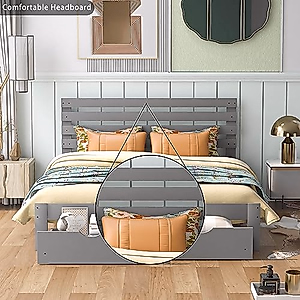 RIDFY Queen Size Wood Platform Bed Frame with Drawers,Heavy Duty Platform Bed Frame with Headboard,Bed Frame with Storage,No Box Spring Needed, Easy Assembly(Queen) (Grey)