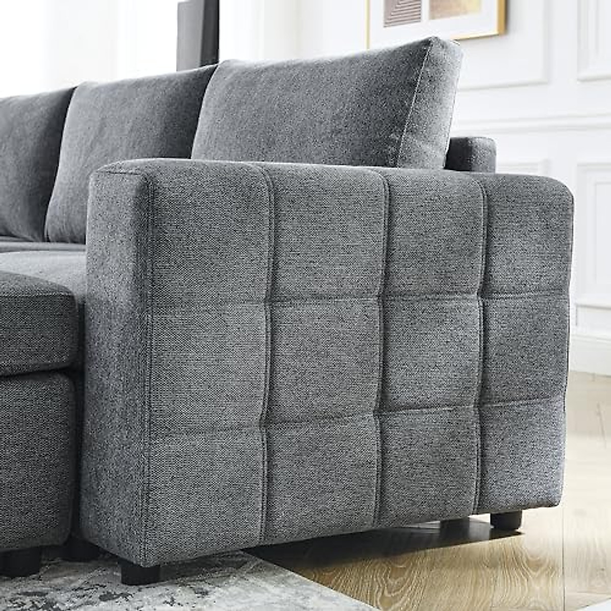 EZLUX Upholstered Modular Sofa Set, L-Shaped Sectional Couch with Ottoman for Living Room Apartment, Gray