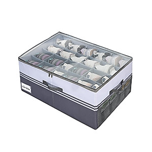 Opvener 24 Pairs Shoe Organizer for Closet, Sandal Storage Organizer, Large Foldable Shoe Storage Boxes Bin Container With Dividers, Handles, Mesh Pocket, Small Space Fabric Shoe Organizer Cubby Grey