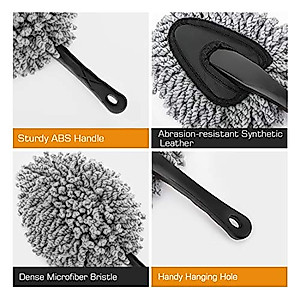 MoKo Car Duster, 2 Pack Super Soft Microfiber Car Dash Duster Detail Brush Set Interior Exterior Cleaning Dusting and Washing Tool for Car Motorcycle Automotive Dashboard Air Vents - Grey
