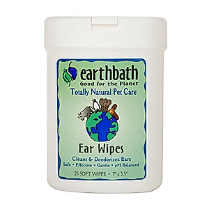 earthbath, Dog Ear Wipes - Gentle Dog Ear Cleaner, Best Pet Wipes for Dogs & Cats, Made in USA, Cruelty-Free Dog Wipes, Keep Your Pet's Ears Naturally Clear & Infection Free - 25 Count (2 Pack)