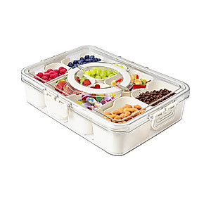 2Pcs Divided Serving Tray with Lid and Handle, Clear Snack Travel Storage Container, Multi Grid Food Storage Container for Parties, Fruits, Nuts, Candies, Travel, Picnics (8 compartments)