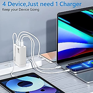 100W USB C Charger, GaN Charger 4 Port USB iphone Wall Charger Fast Charging Block Type C Power Adapter Compatible with MacBook Pro/Air USB C Laptop iPhone 14/13 iPad Pro Galaxy etc(5ft Type C Cable)
