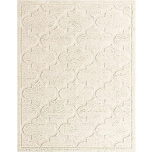 Rugs.com Lattice Shag Collection Rug – 8' x 10' Ivory Shag Rug Perfect for Living Rooms, Large Dining Rooms, Open Floorplans