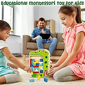 Wooden Blocks Puzzle Brain Teasers Toy Tangram Jigsaw for Kids 3D Russian Blocks Montessori STEM Educational Toy Pattern Blocks Gift for 3 4 5 6 7 Year Old Boys Girls