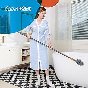 CLEANHOME Tile Tub Scrubber Brush with 3 Different Function Cleaning Heads and 56" Extendable Long Handle-No Scratch Shower Scrubber for Cleaning Bathroom Kitchen Toilet Wall,Bathtub,Sink,Grey