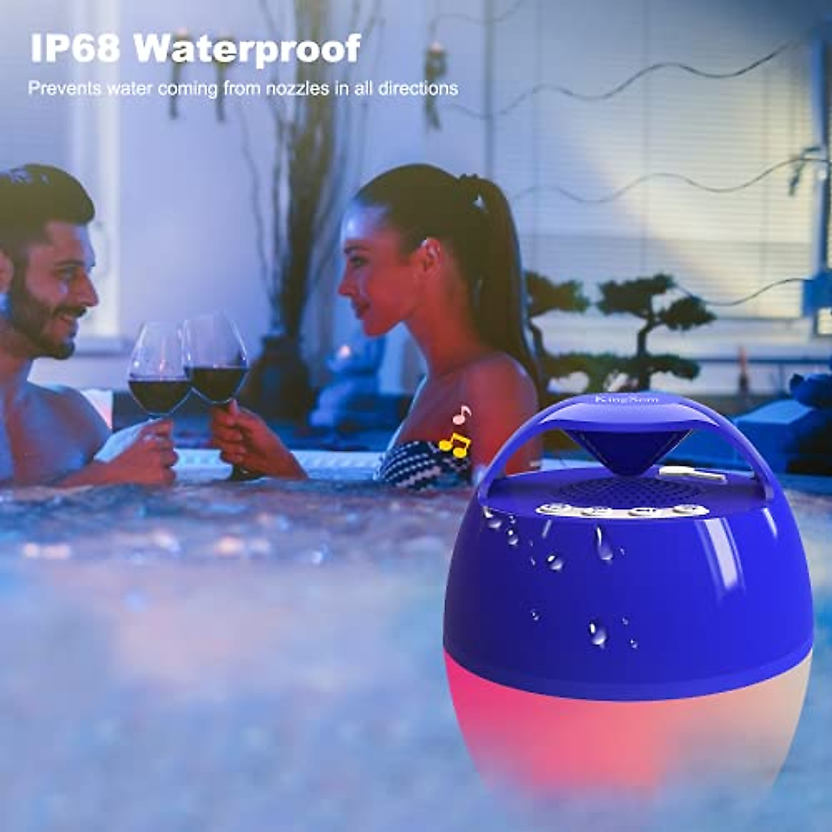 Portable Bluetooth Pool Speaker,Hot Tub Speaker with Colorful Lights,IP68 Waterproof Floating Speaker,360° Surround Stereo Sound,85ft Bluetooth Range,Hands-Free Wireless Speakers for Shower Spa Home