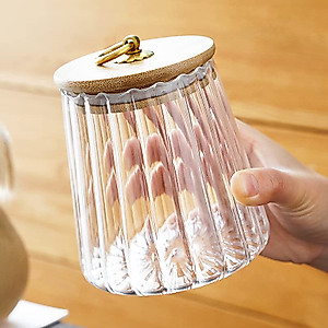 Viovian Glass Storage Coffee Container 650ml(22 FL OZ) Glass Coffee Nuts Canister Glass Jar with Lid Petal Decorative Glass jar with Bamboo Lid for Sugar Coffee Beans Tea Candy Food(Taper)